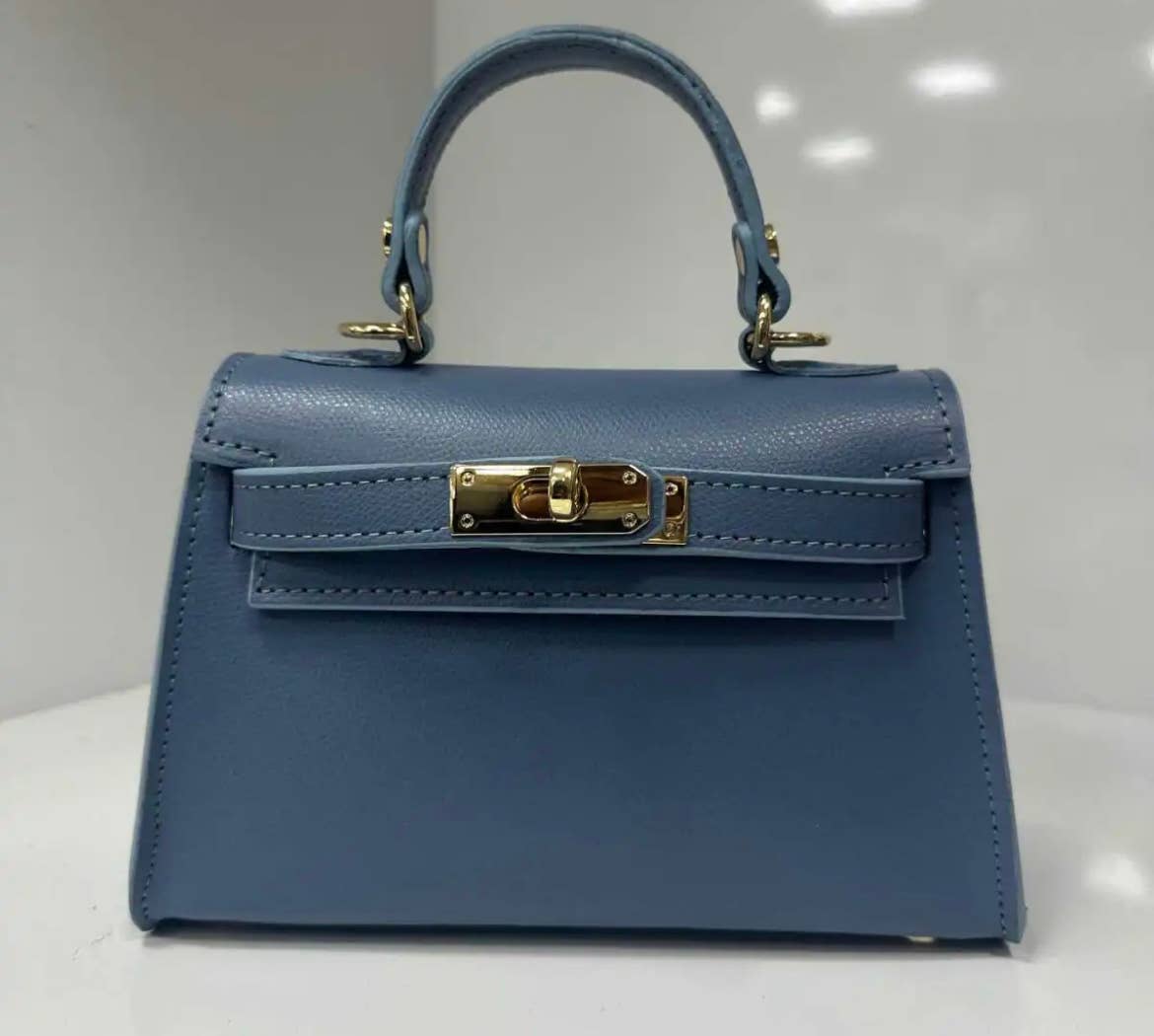 Wholesale MELBD Denim Blu Small Italian Leather Structured Lock Bag for ...