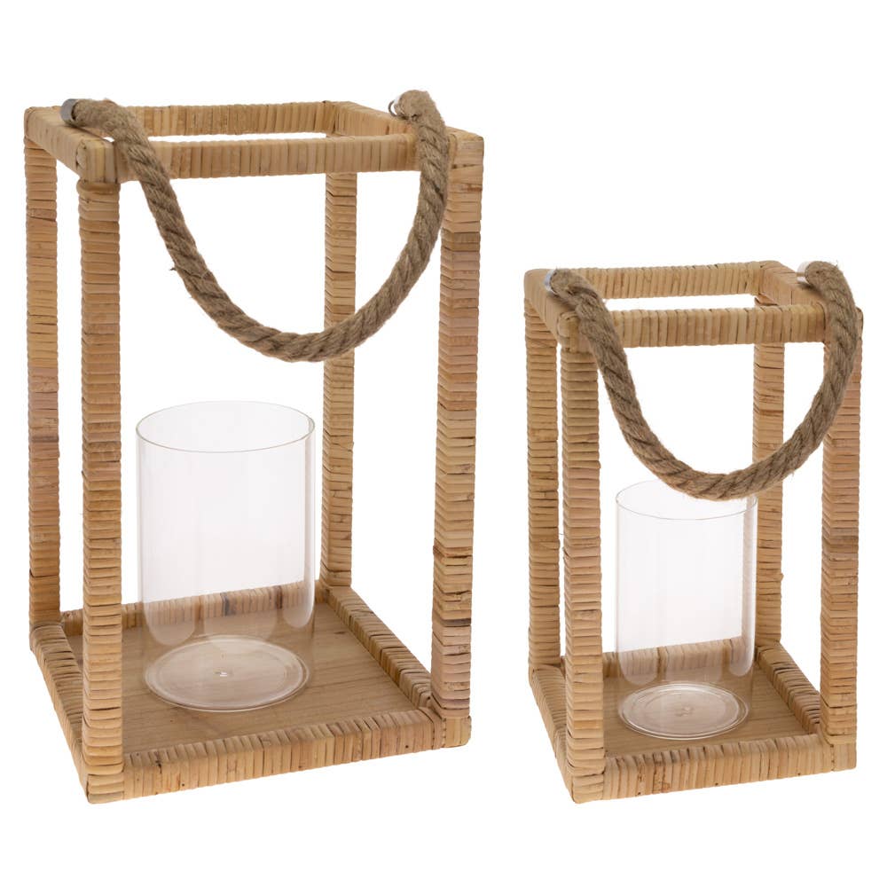 Wholesale Natural Rattan Wrapped Lanterns Set Of 2 W Rope Handle for ...