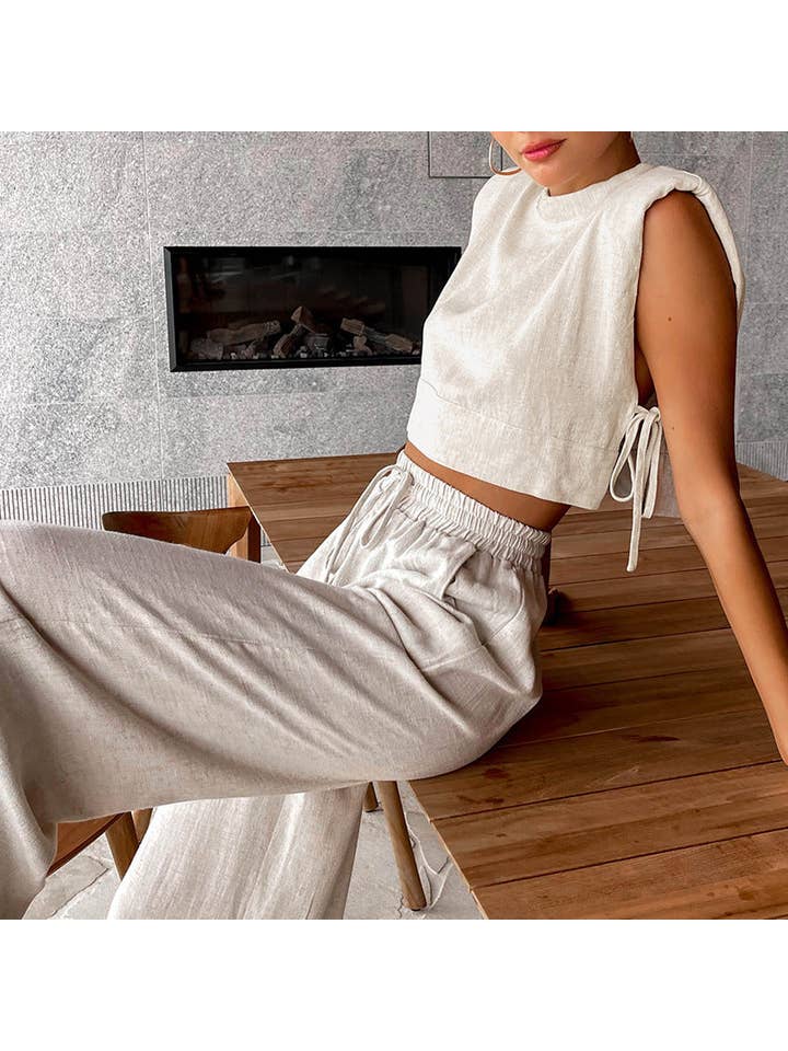 Wholesale Linen Sleeveless Crop Top And Pants 2pcs Set 2tz2186 For Your