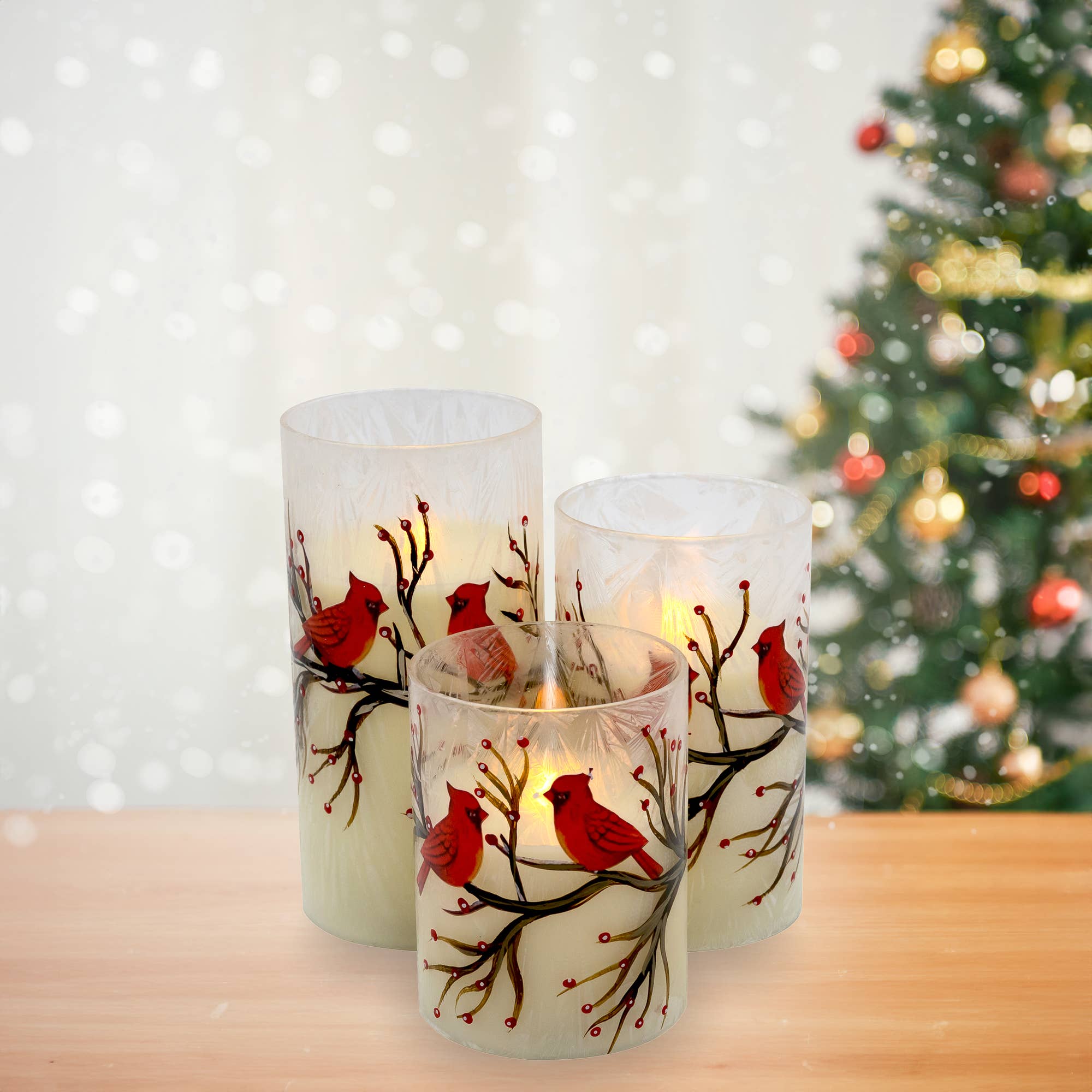 Wholesale Battery-Operated Glass/Wax Candles- Red Cardinals, 3ct for ...