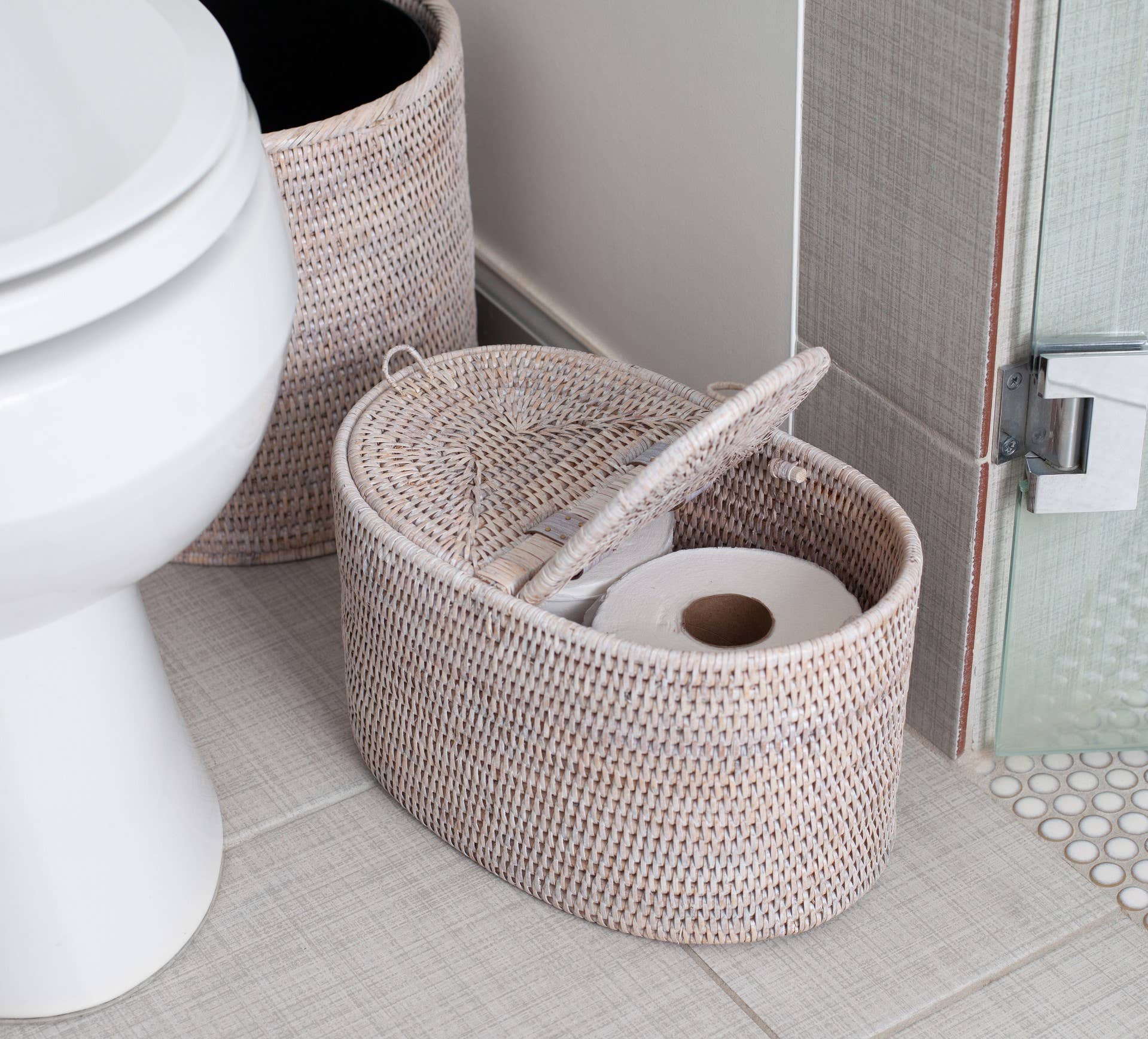 Wholesale Oval Rattan Double Tissue Roll Box for your store - Faire