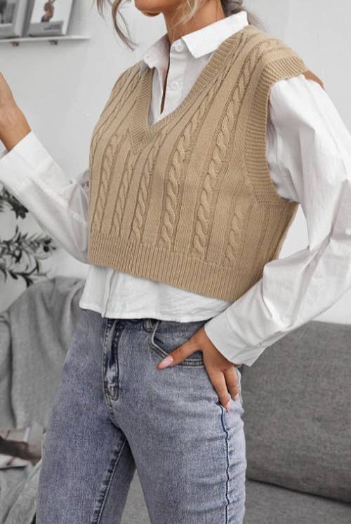 Wholesale CABLE KNIT V NECK SWEATER VEST for your store - Faire