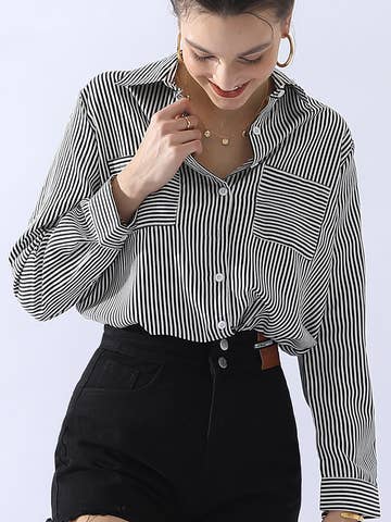 Wholesale Striped Button Down Long Sleeve Collared Shirts for your ...