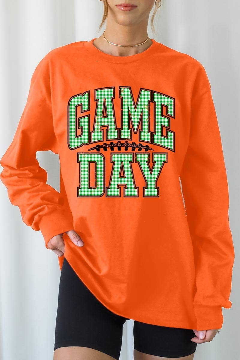 Wholesale Green Gingham Game Day Graphic Long Sleeve Tee for your store ...