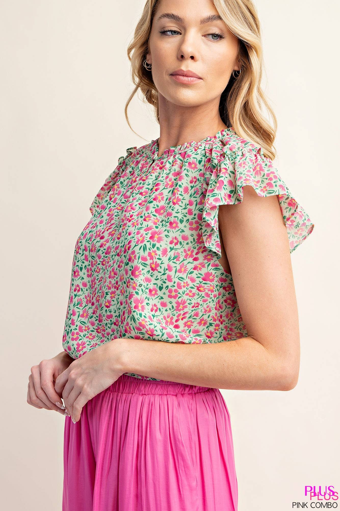 Wholesale PLUS CHIFFON DOUBLE LAYER RUFFLE SLEEVE TOP for your store ...