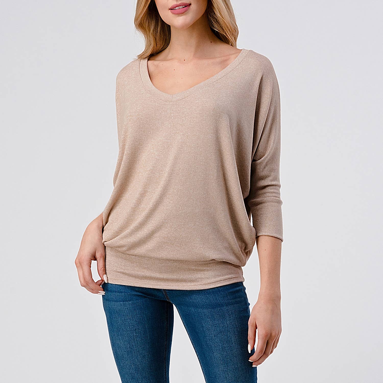 Wholesale 3/4 Dolman Sleeve V-neck Knit Top, 2710 for your store - Faire