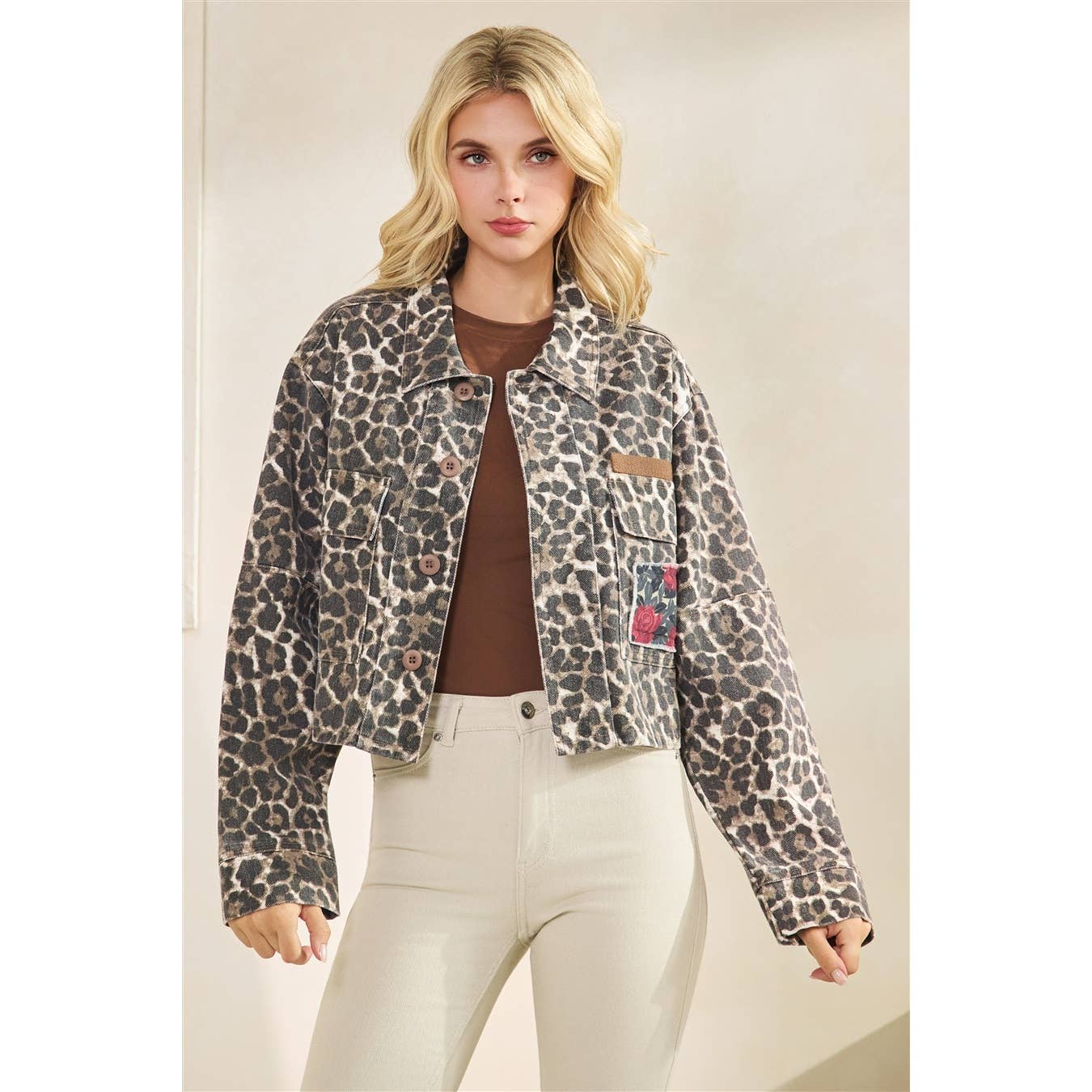 Wholesale Leopard Denim Jacket with Contrast Back for your store - Faire