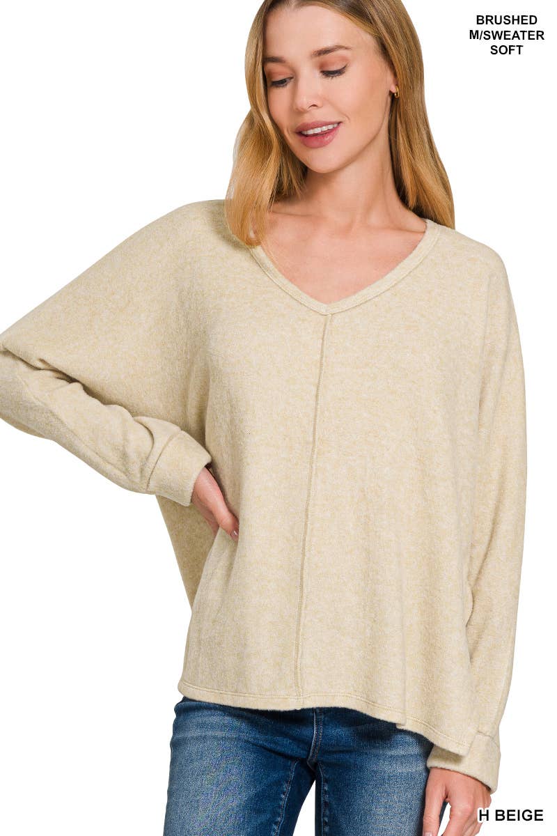 Wholesale ',.._ Brushed Hacci Melange V Neck Center Seam Sweater for ...