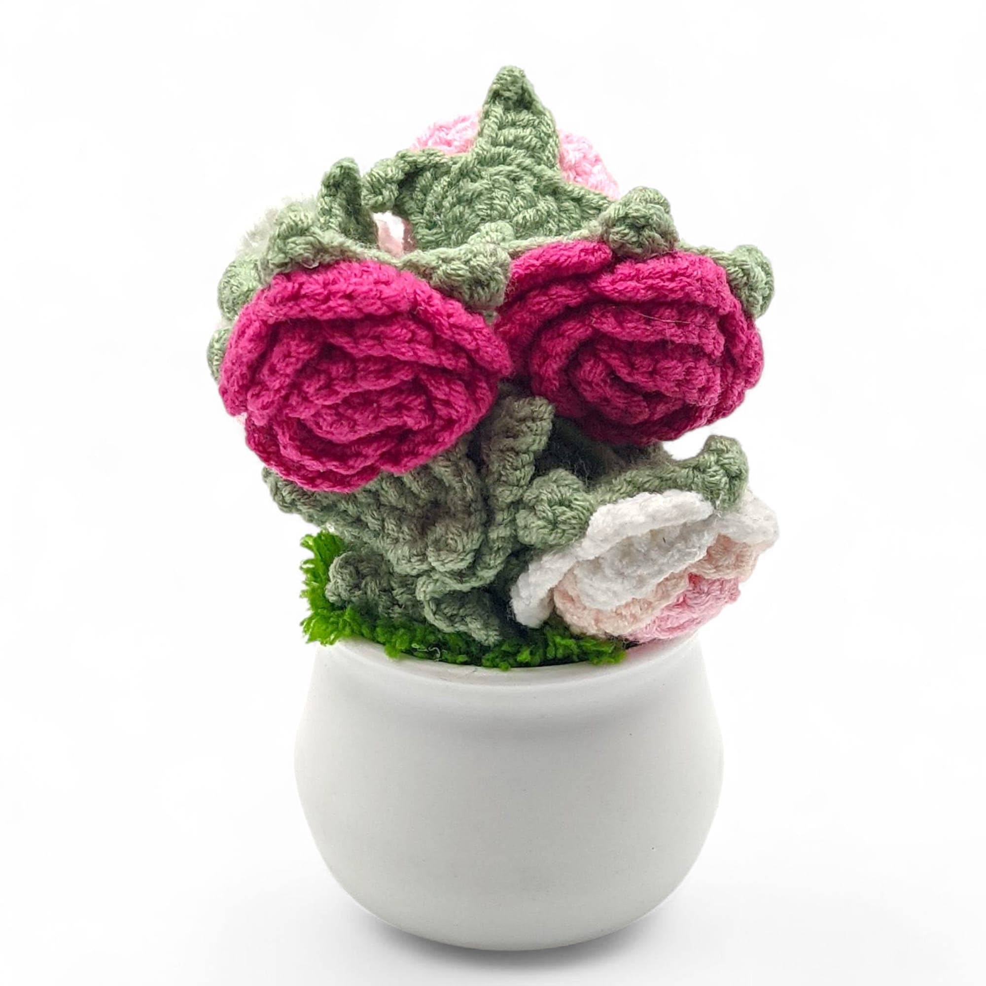Wholesale 6-Bud Crochet Rose Flower with Pot – Assorted Colors for your ...