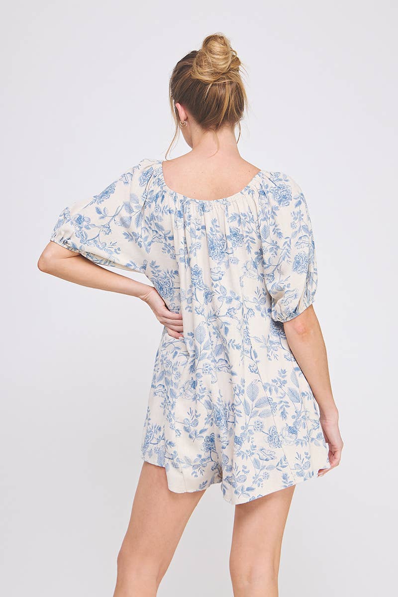 Wholesale Printed Linen Blend on/off-Shoulder Romper Dress for your ...