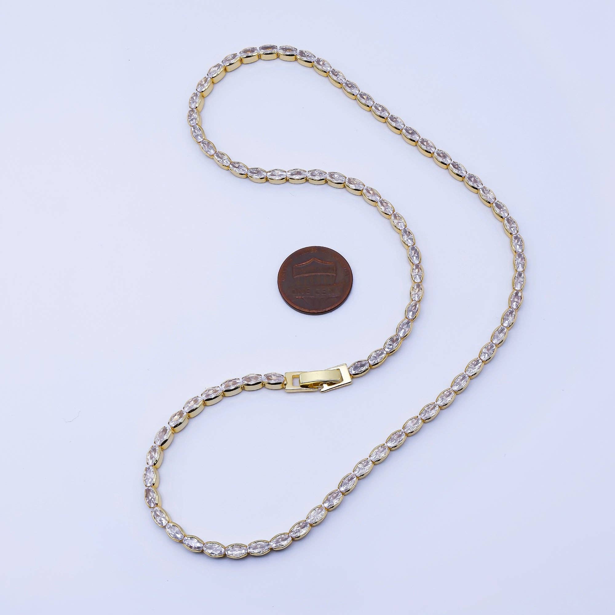 Wholesale 24K Gold Filled Clear CZ Oval Tennis Chain Necklace in Silver ...