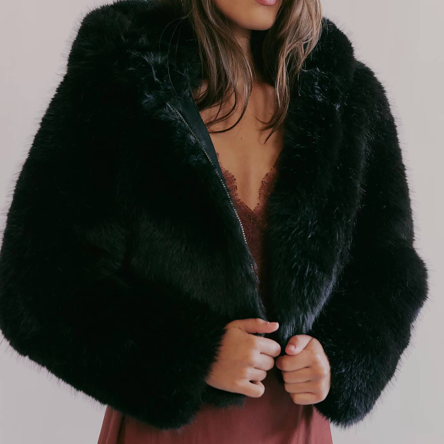 Wholesale Vintage Fluffy Zip Up Plush Faux Fur Hooded Jacket for your ...