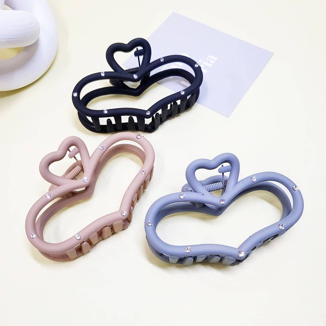 Wholesale Matte Heart Shaped Stone Accent Hair Claw Clip for your store ...