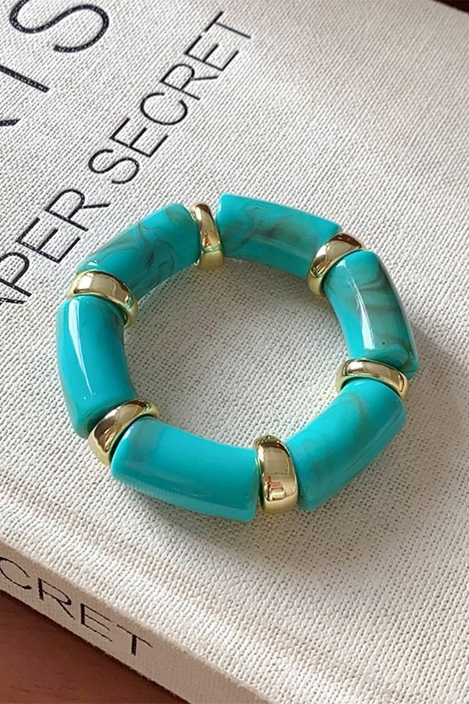 Wholesale Color Block Retro Cylinder Block Elastic Bracelet for your ...