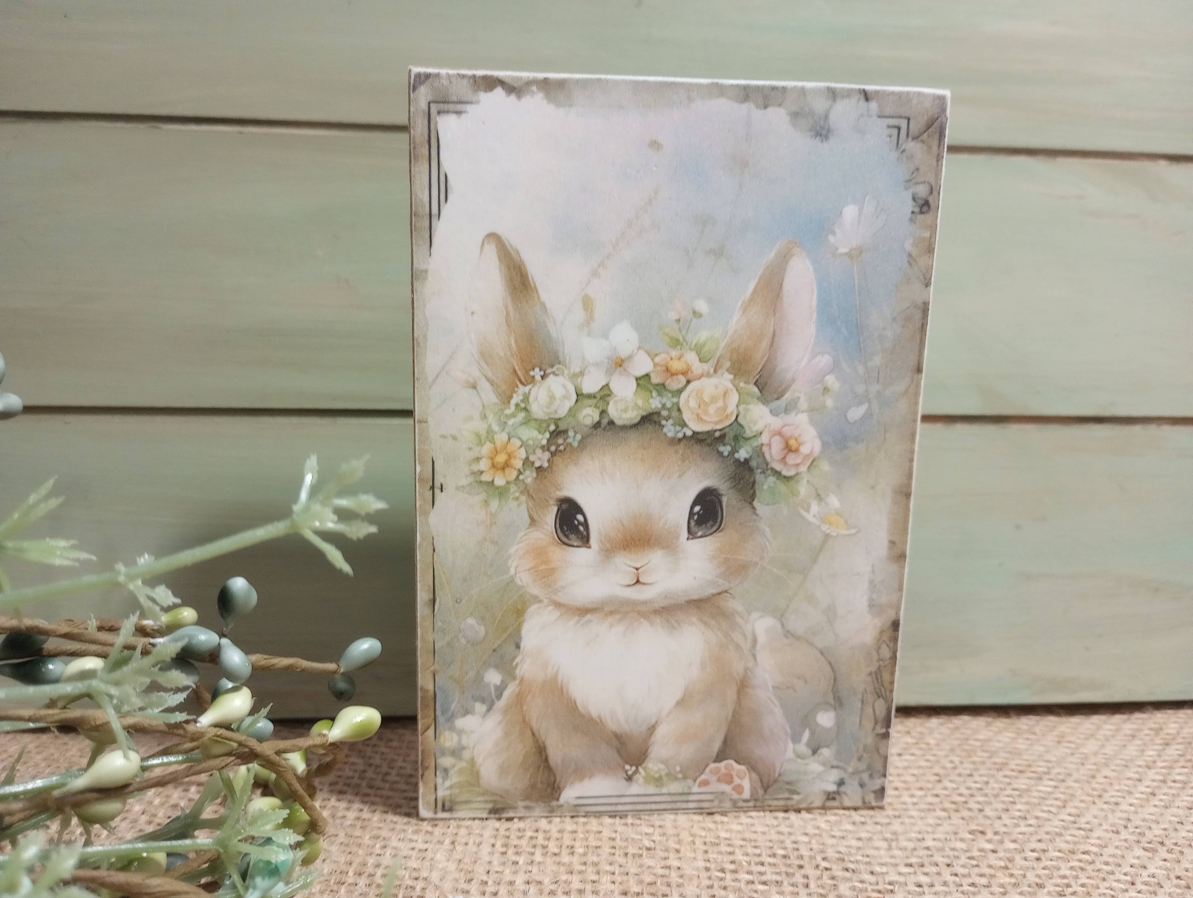 Wholesale Spring Wood Block Sign - Small - Bunny with floral crown for ...