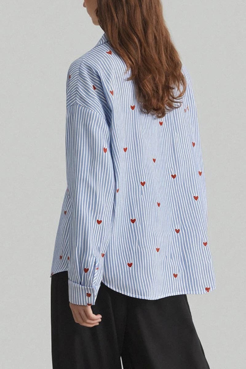 Wholesale Heart Pattern Striped Oversized Blouse for your store - Faire