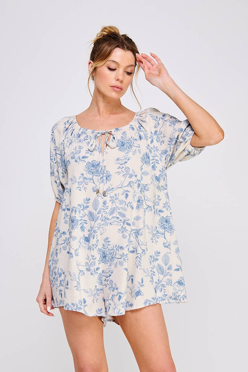 Wholesale Printed Linen Blend on/off-Shoulder Romper Dress for your ...