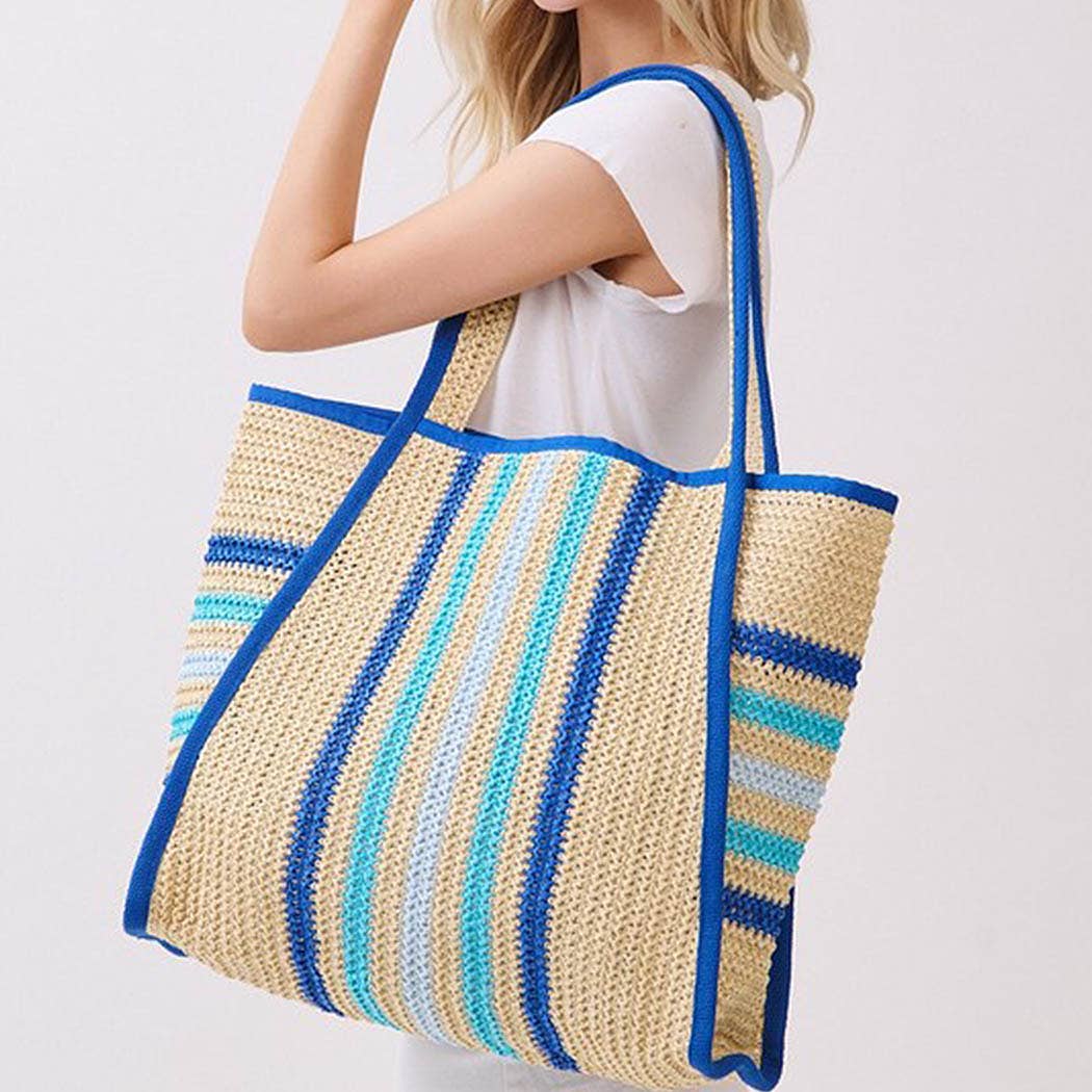 Wholesale Natural Straw Tote With Multi Color Stripes for your store ...