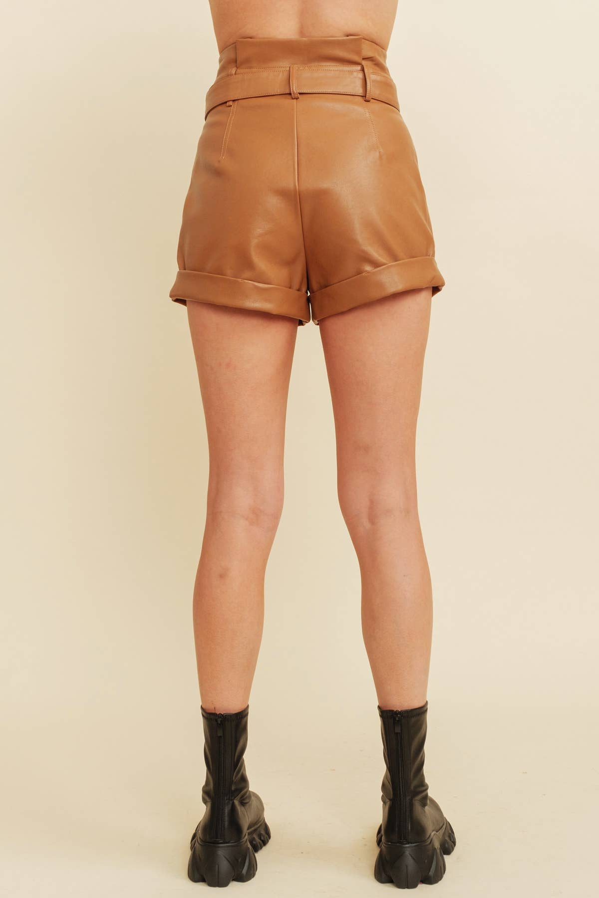 Wholesale CP4377B-BR - PLEATHER HIGH WAIST BUCKLED SHORTS for your ...