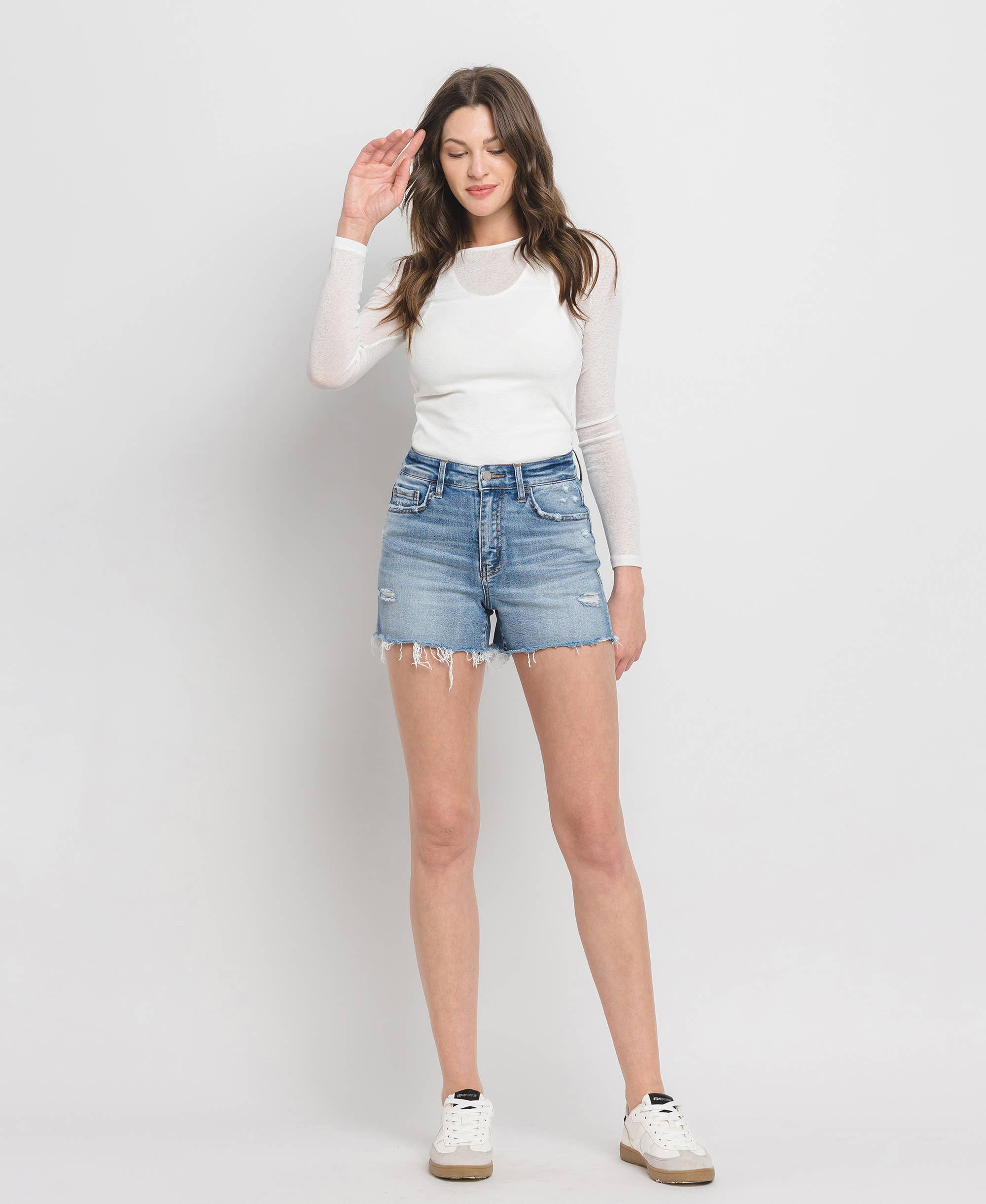 Wholesale HIGH RISE A LINE DENIM SHORTS T6444 for your store - Faire