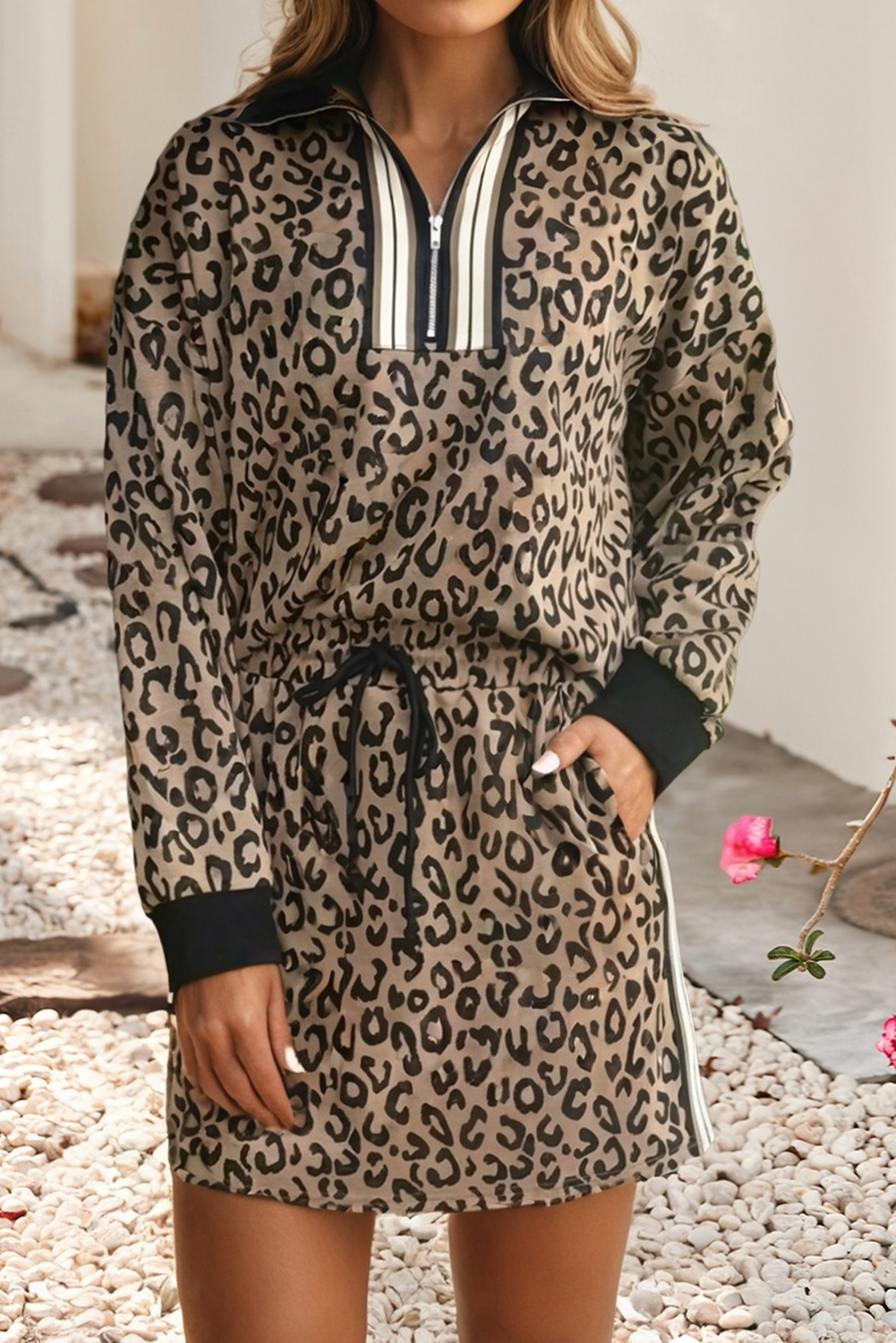 Wholesale LDC Leopard Zip Top Drawstring Mini Skirt Varsity 2pcs Set ...