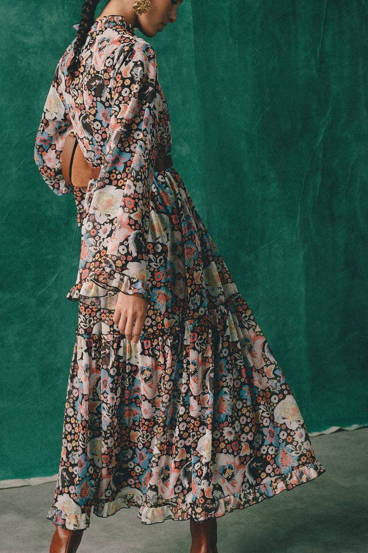 Wholesale PATTERNED RUFFLED CHIFFON DRESS for your store - Faire