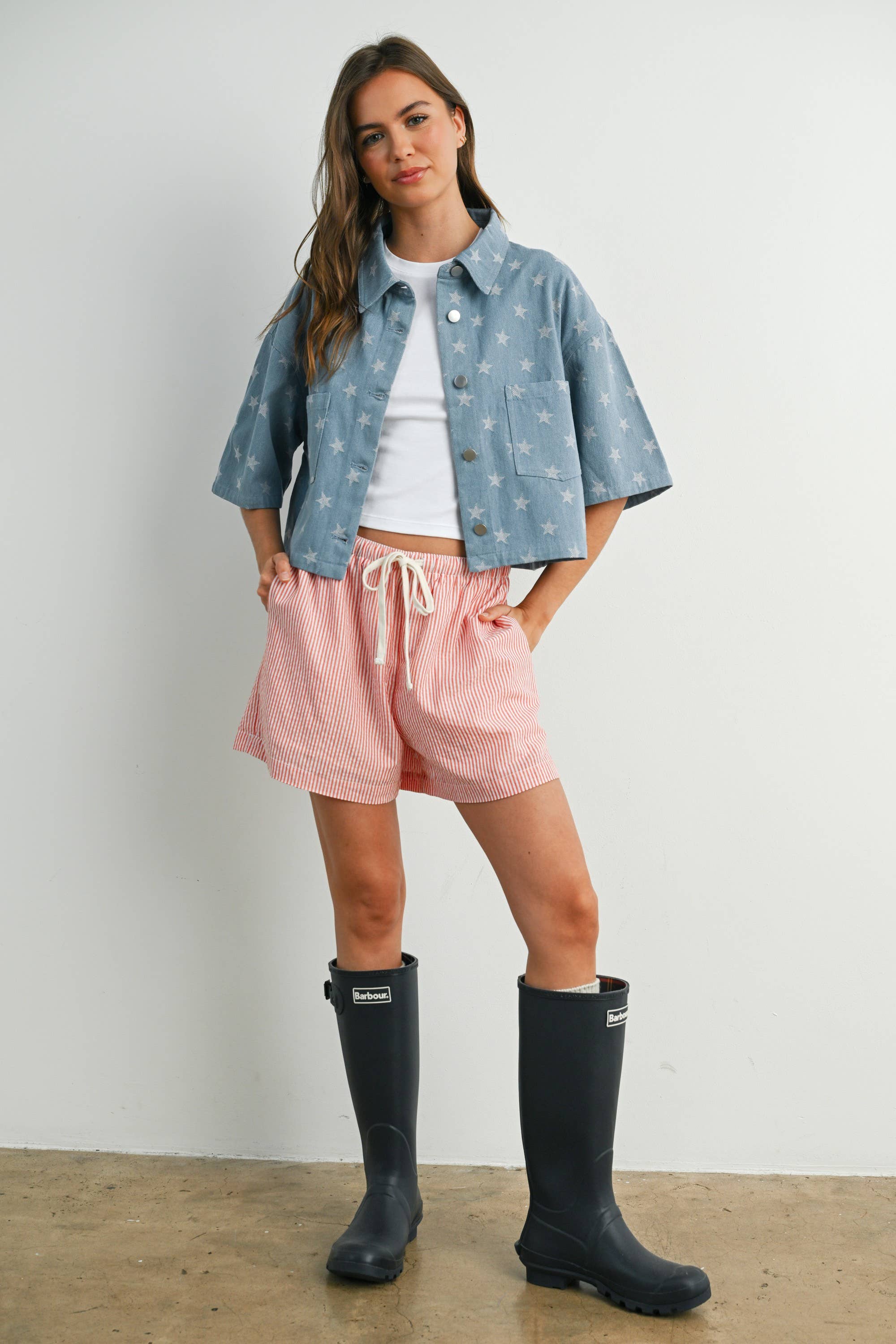 Wholesale PM1686 - STAR PRINT BUTTON FRONT CROPPED JACKET for your ...