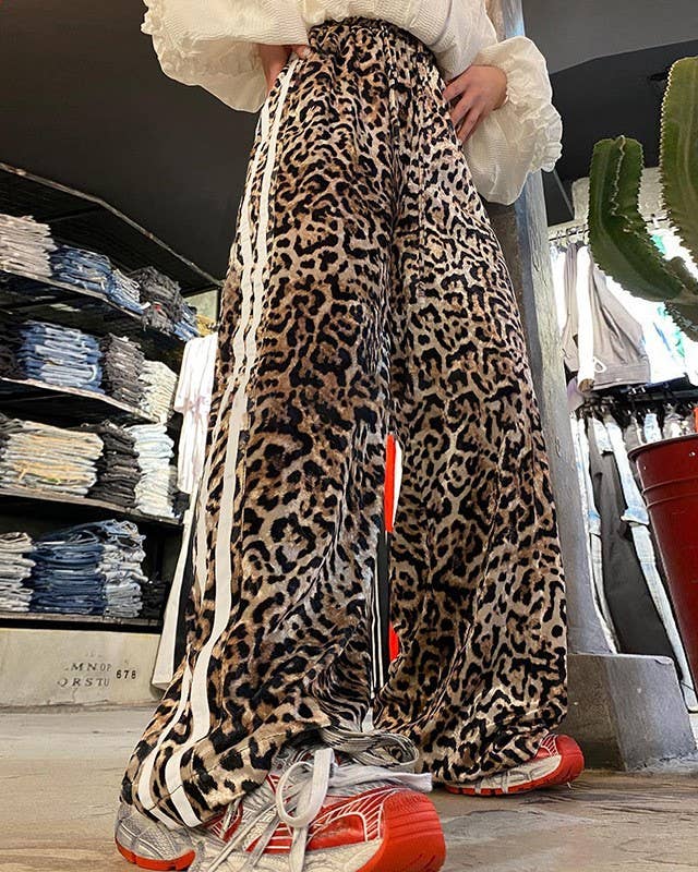 Wholesale Street Leopard Print Stripe Panels Loose Pants for your store ...