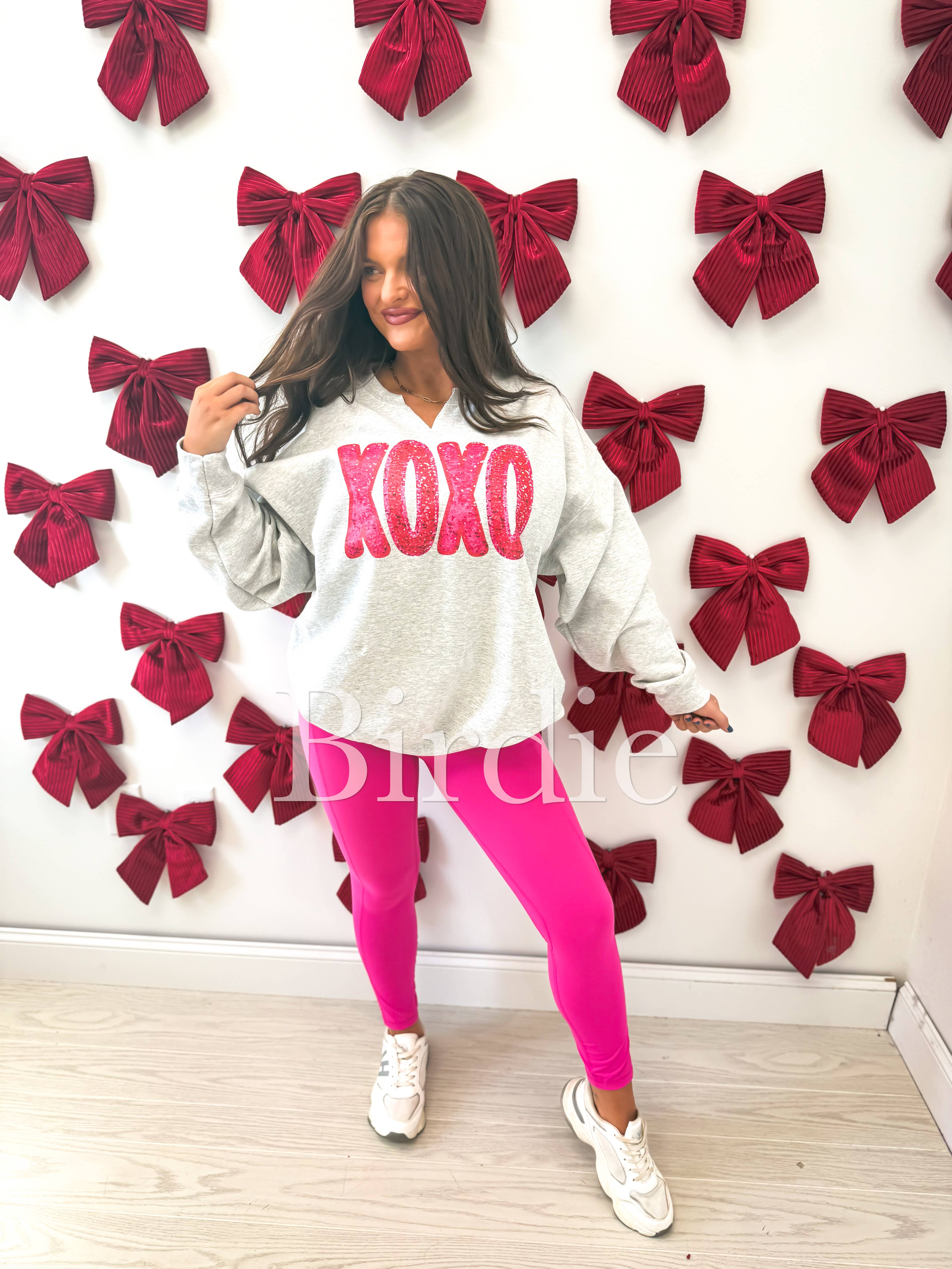 Wholesale XOXO Split Neck Graphic Crewneck on Ash Gray for your store ...