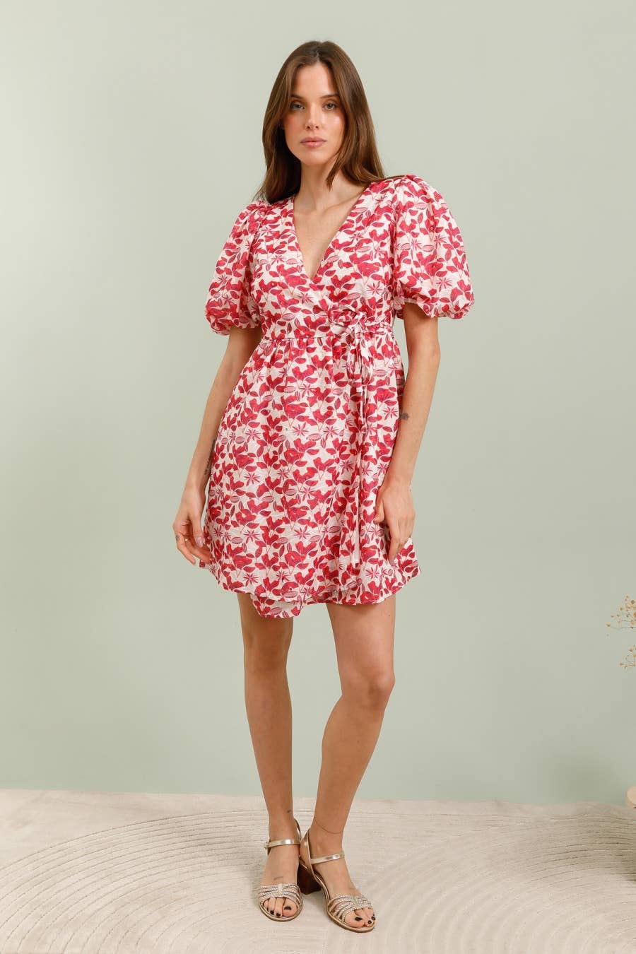 Wholesale Floral wrap dress with balloon sleeves - 4950D-AMINA for your store - Faire
