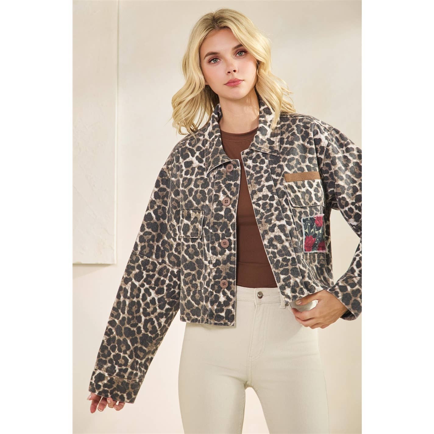 Wholesale Leopard Denim Jacket with Contrast Back for your store - Faire