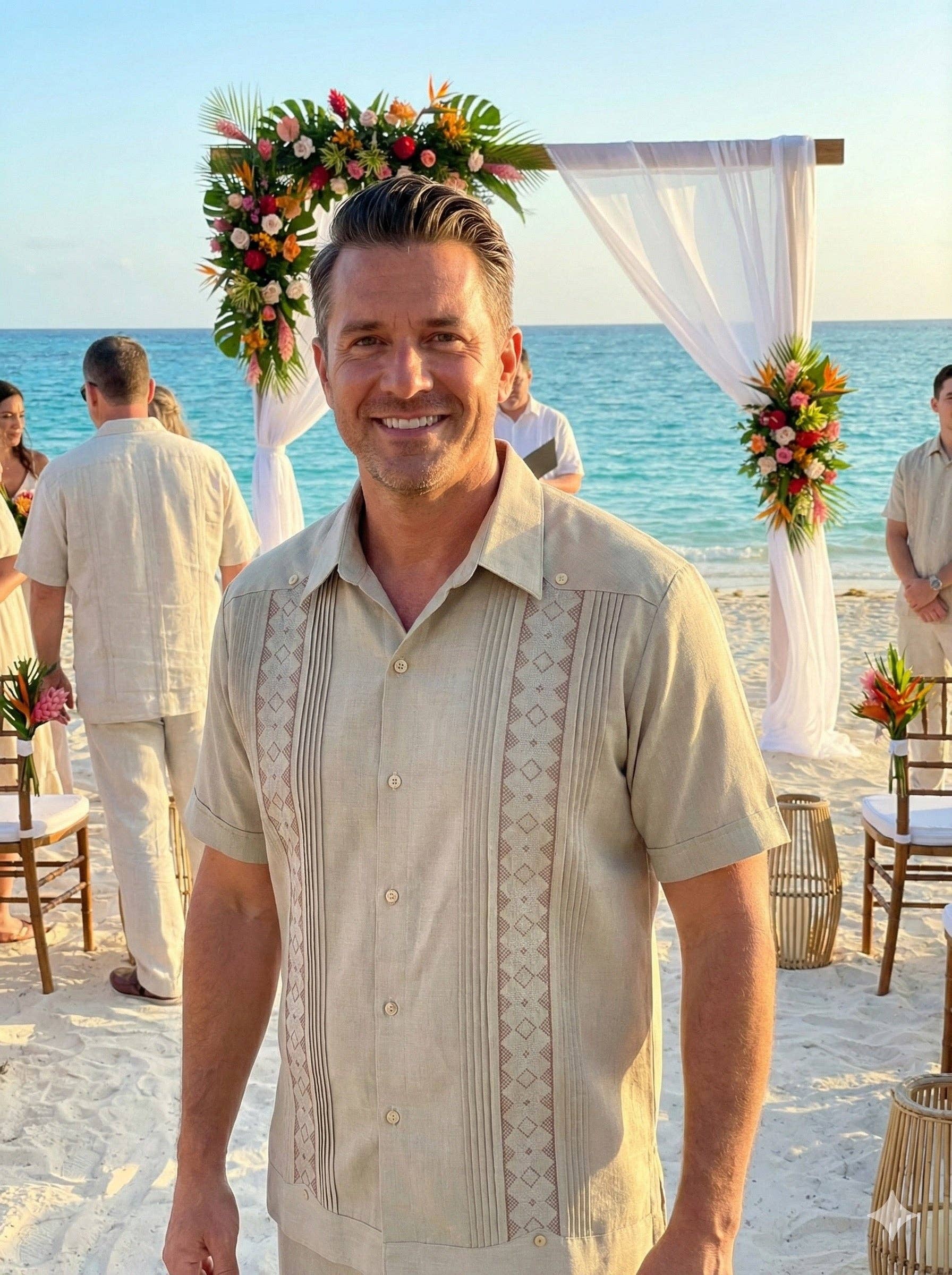 Wholesale Men’s Khaki Linen Guayabera Uxmal for your store - Faire