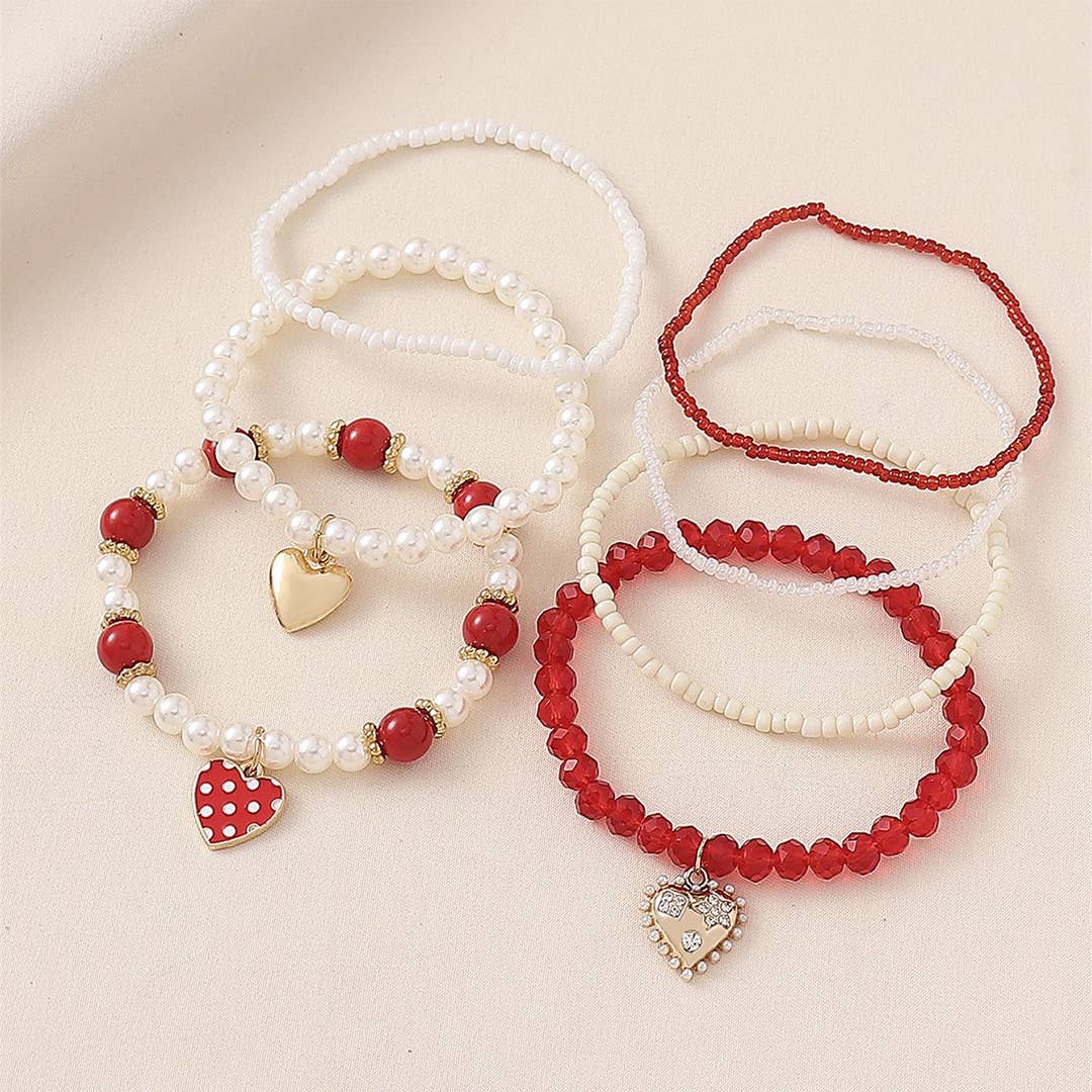 Wholesale Rhinestone Heart Pendant Glass Beaded Bracelet Set ZK3996 for ...