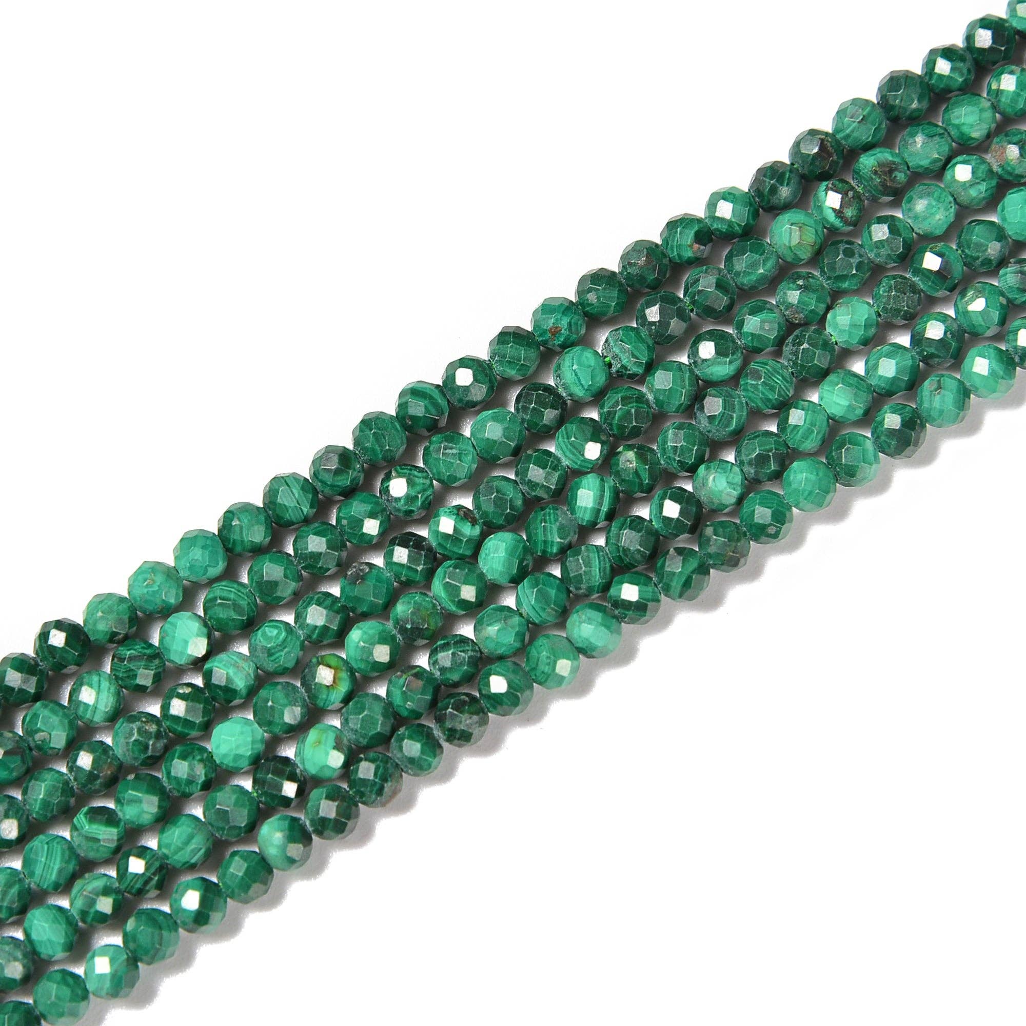 Wholesale Natural Malachite Faceted Round Beads Size 3mm 4mm 15.5 ...