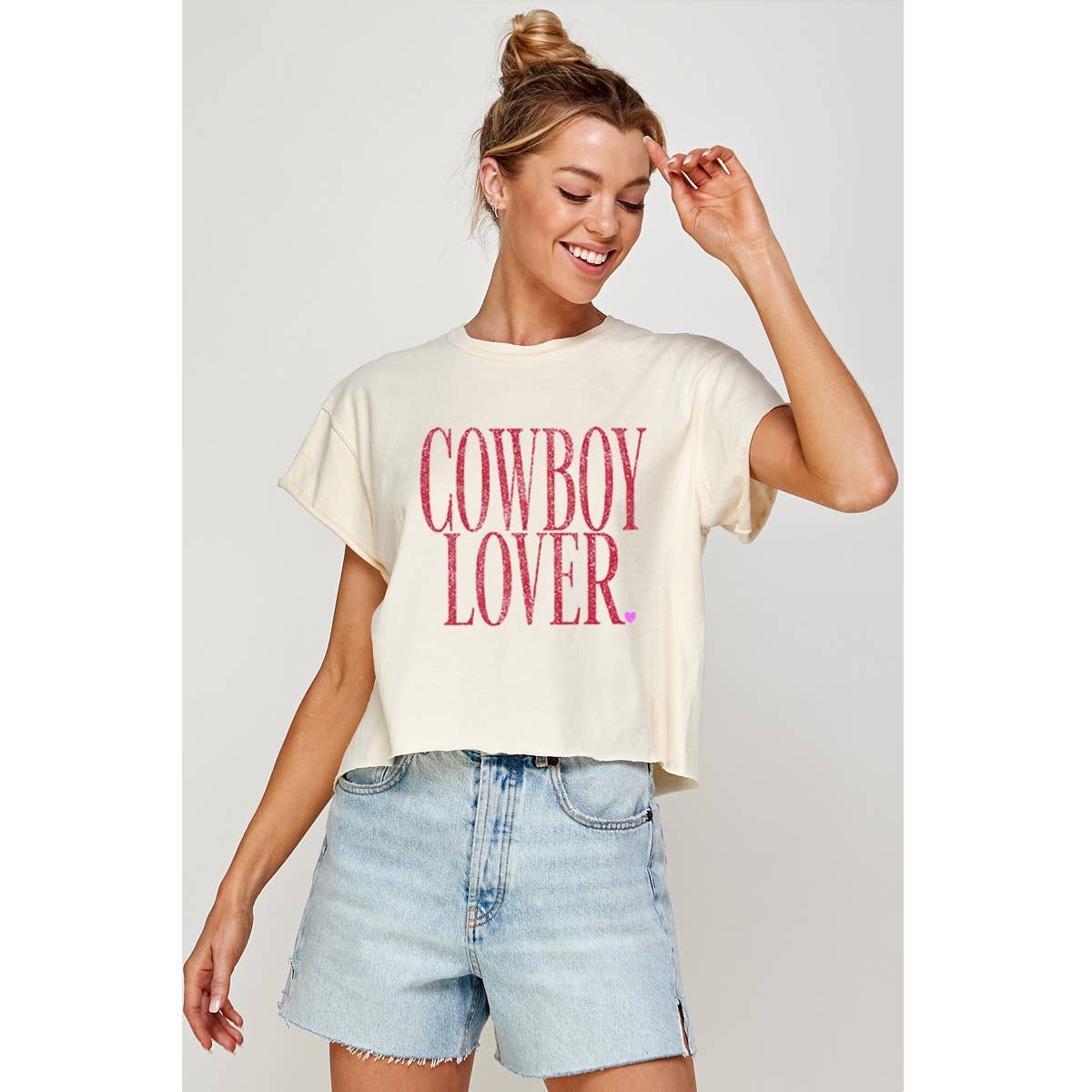 Wholesale COWBOY LOVER VALENTINE GRAPHIC CROP TOP for your store - Faire