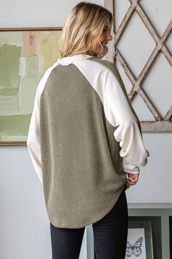 Wholesale V-Neck Color Block Knit Top for Women T5736 for your store ...