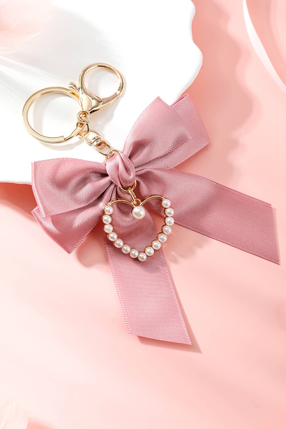 Wholesale LDC Pearl Heart Large Bow Knot Keychain for your store - Faire