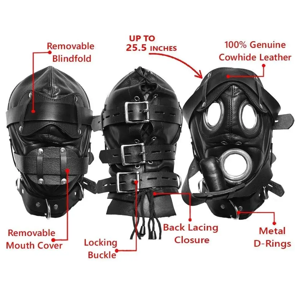 Wholesale Sensory Deprivation Mask Leather Bondage Hood with Gag for ...