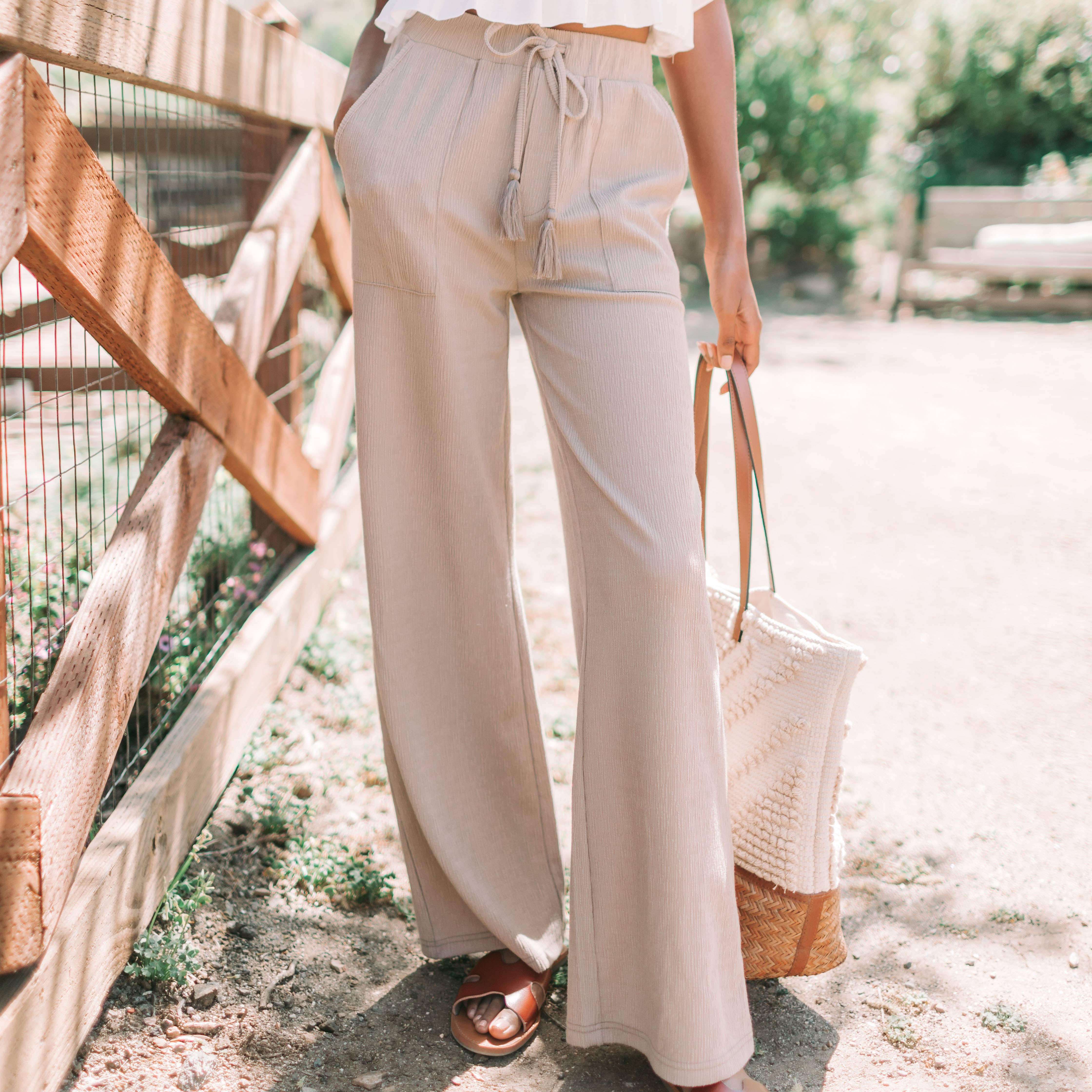 Wholesale Wide Leg Pork Chop Pocket Knit Pants for your store - Faire