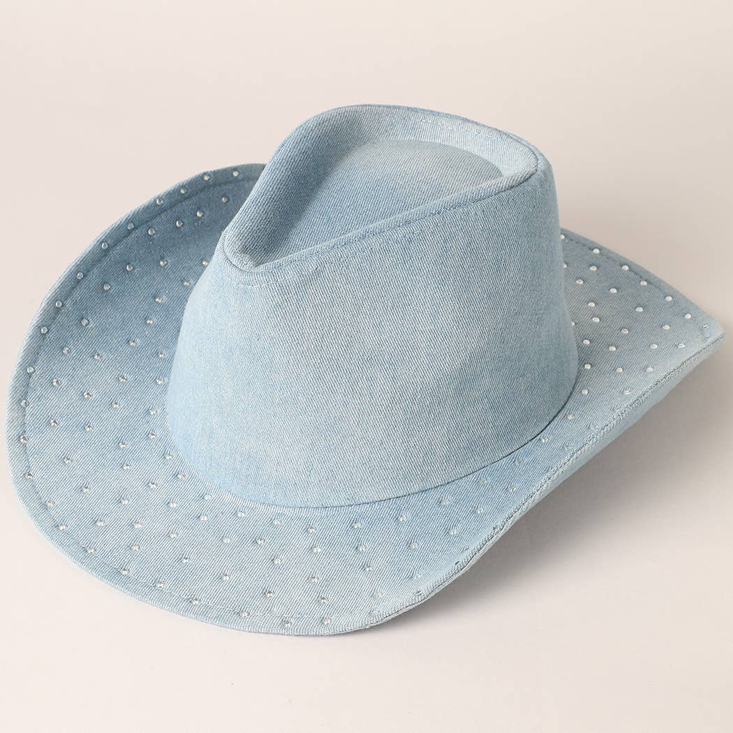 Wholesale Cubic Embellished Denim Cowboy Hat for your store - Faire