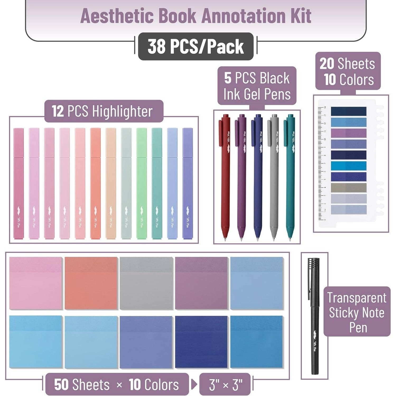 Wholesale Mr. Pen- Aesthetic Book Annotation Kit, 38 pcs, Aesthetic for ...