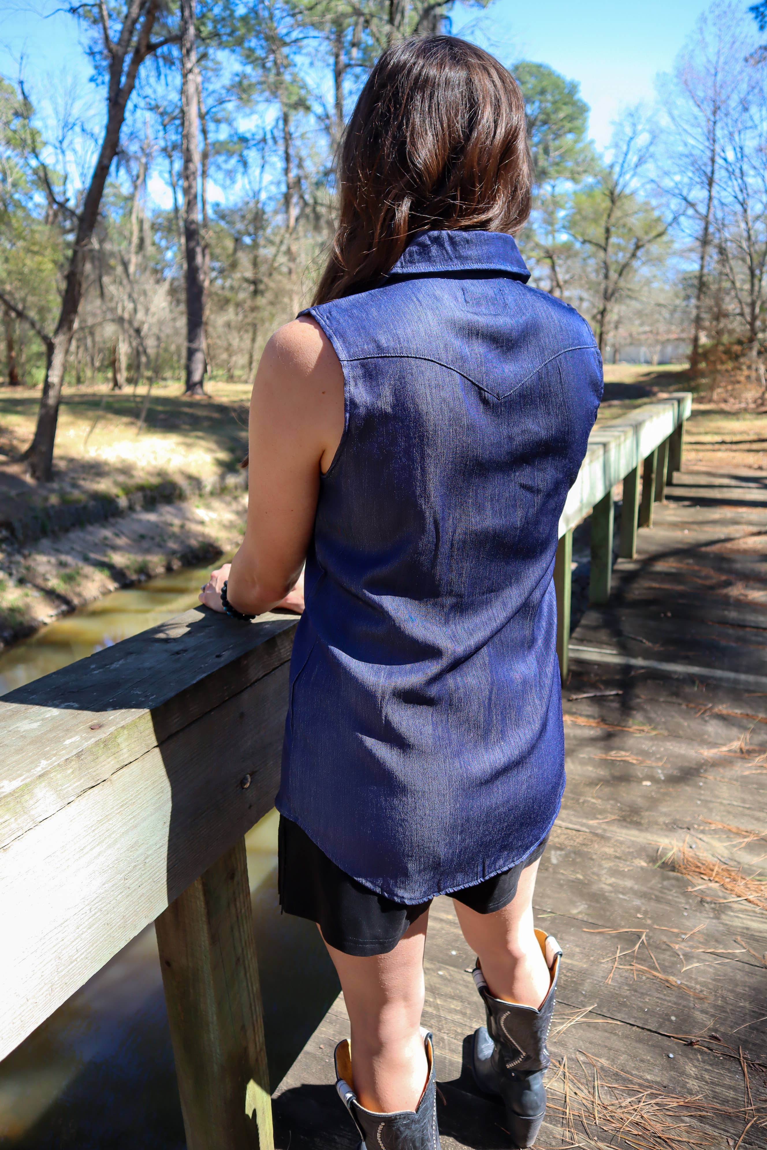 Wholesale MK019 Back 40 Chambray Western Yoke Button Up Top - 2 Colors ...