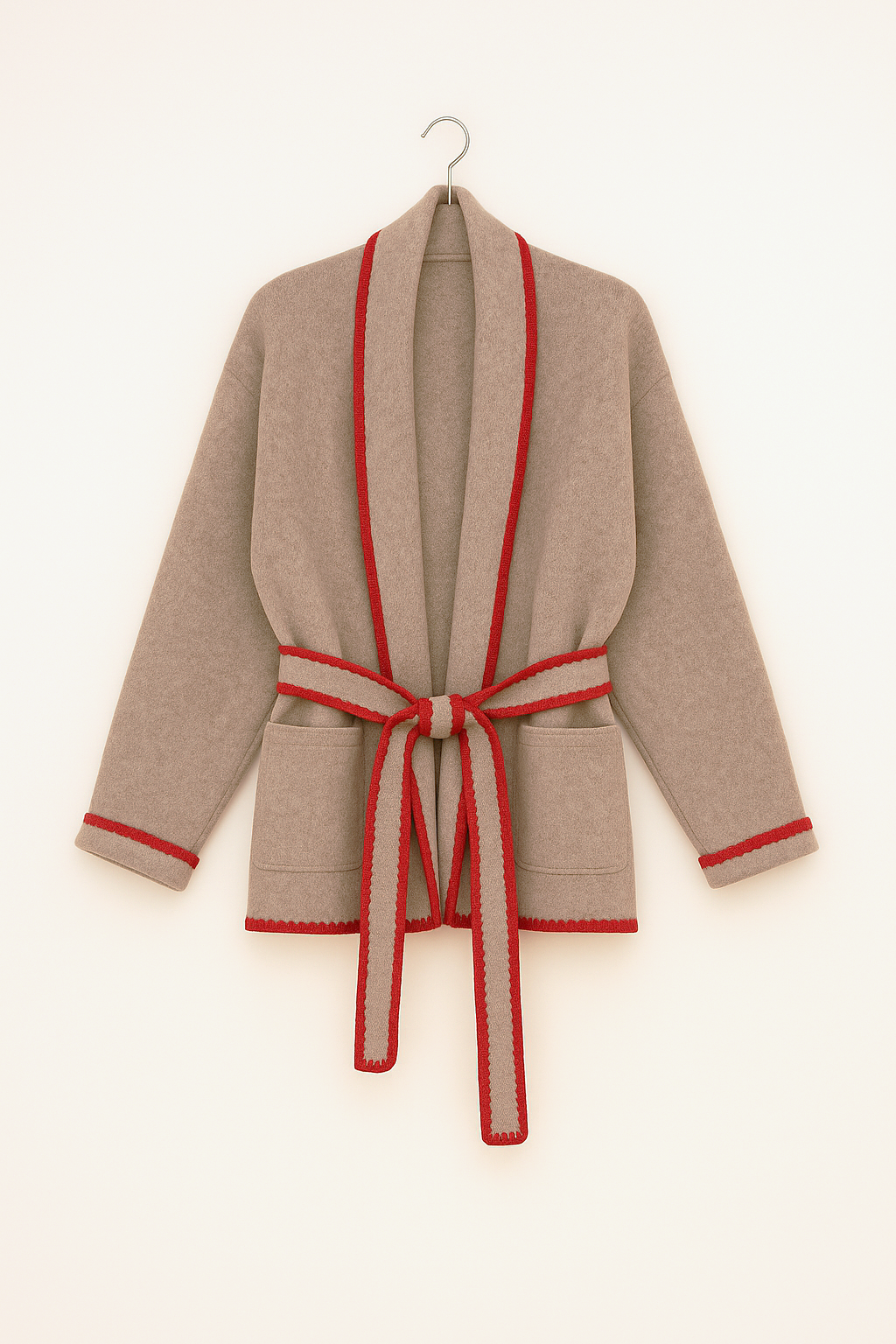 Wholesale Flat White WhipStitch Cardigan with Belt in Heather Taupe for ...