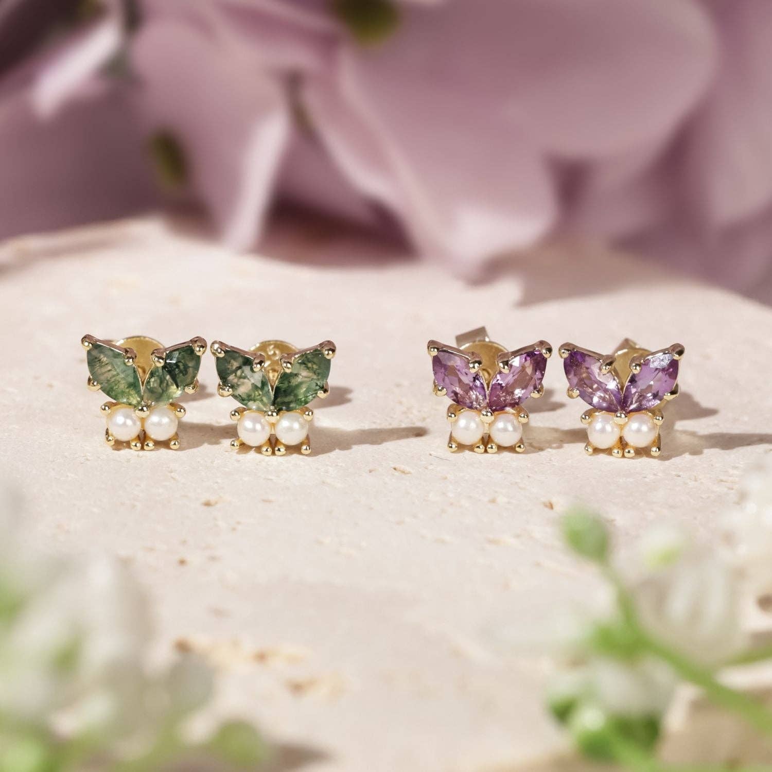 Wholesale Monarch Butterfly Amethyst Earrings (Yellow Gold) for your store - Faire