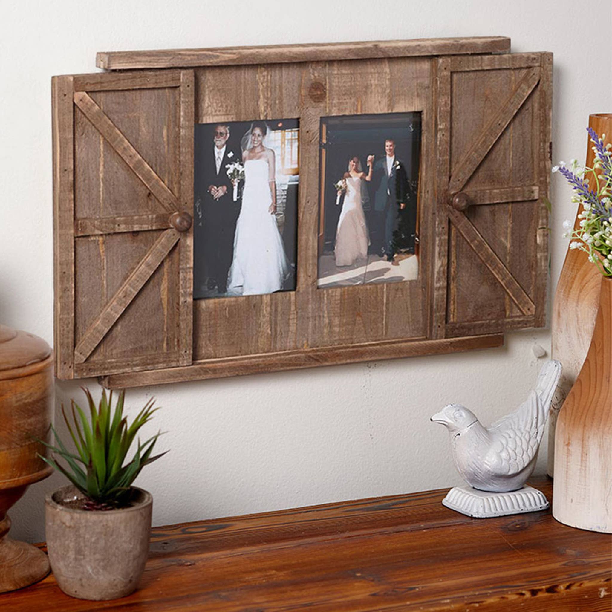 Wholesale Multi Wood Barn Door Picture Frame, 2 Openings Photo Frame for your store - Faire