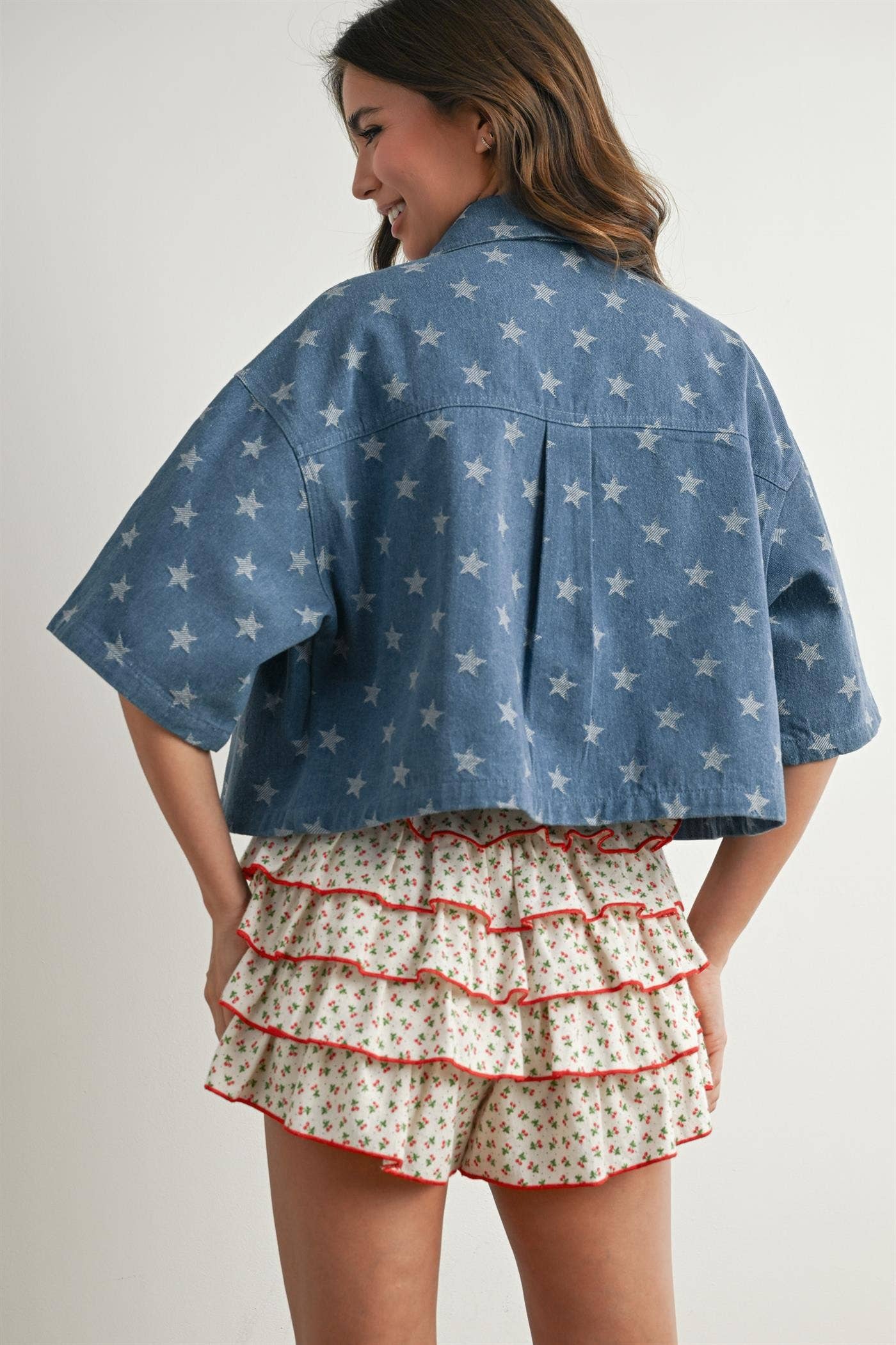 Wholesale PM1686 - STAR PRINT BUTTON FRONT CROPPED JACKET for your ...