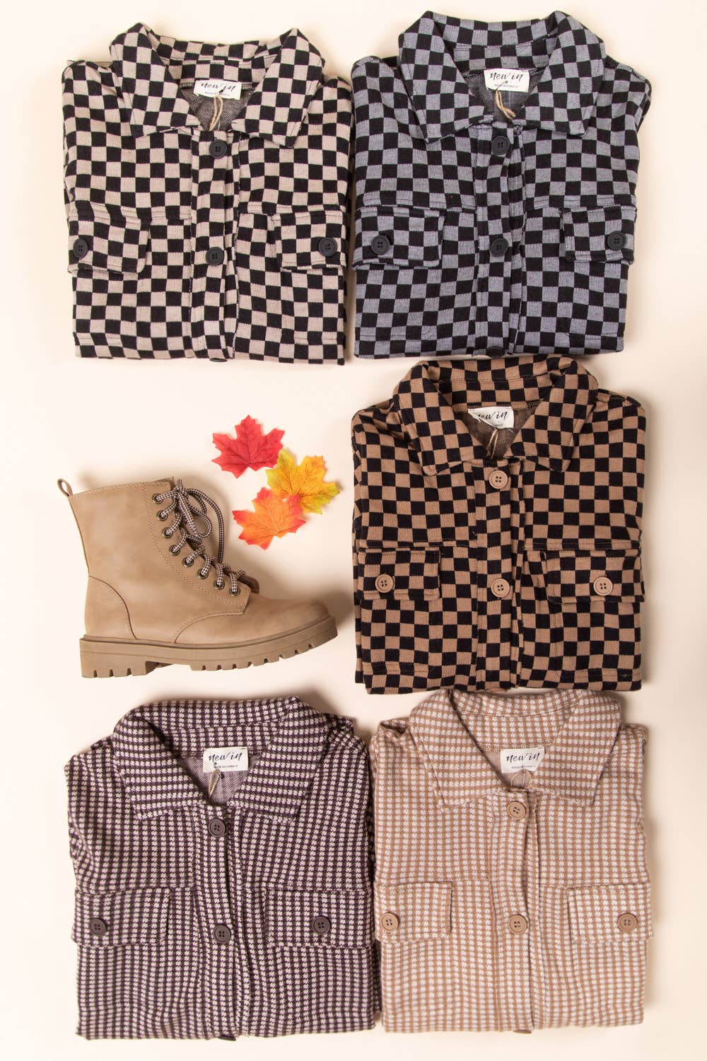 Wholesale NJ90124-Button Down Checkered Shacket Jacket for your store ...