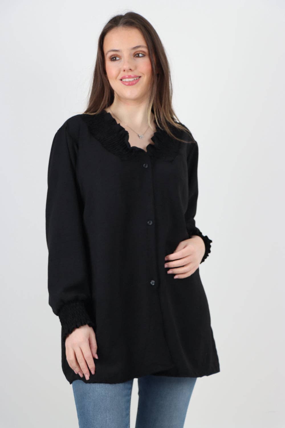 Wholesale Italian Shirred V Neck Long Sleeve Tunic Top for your store ...