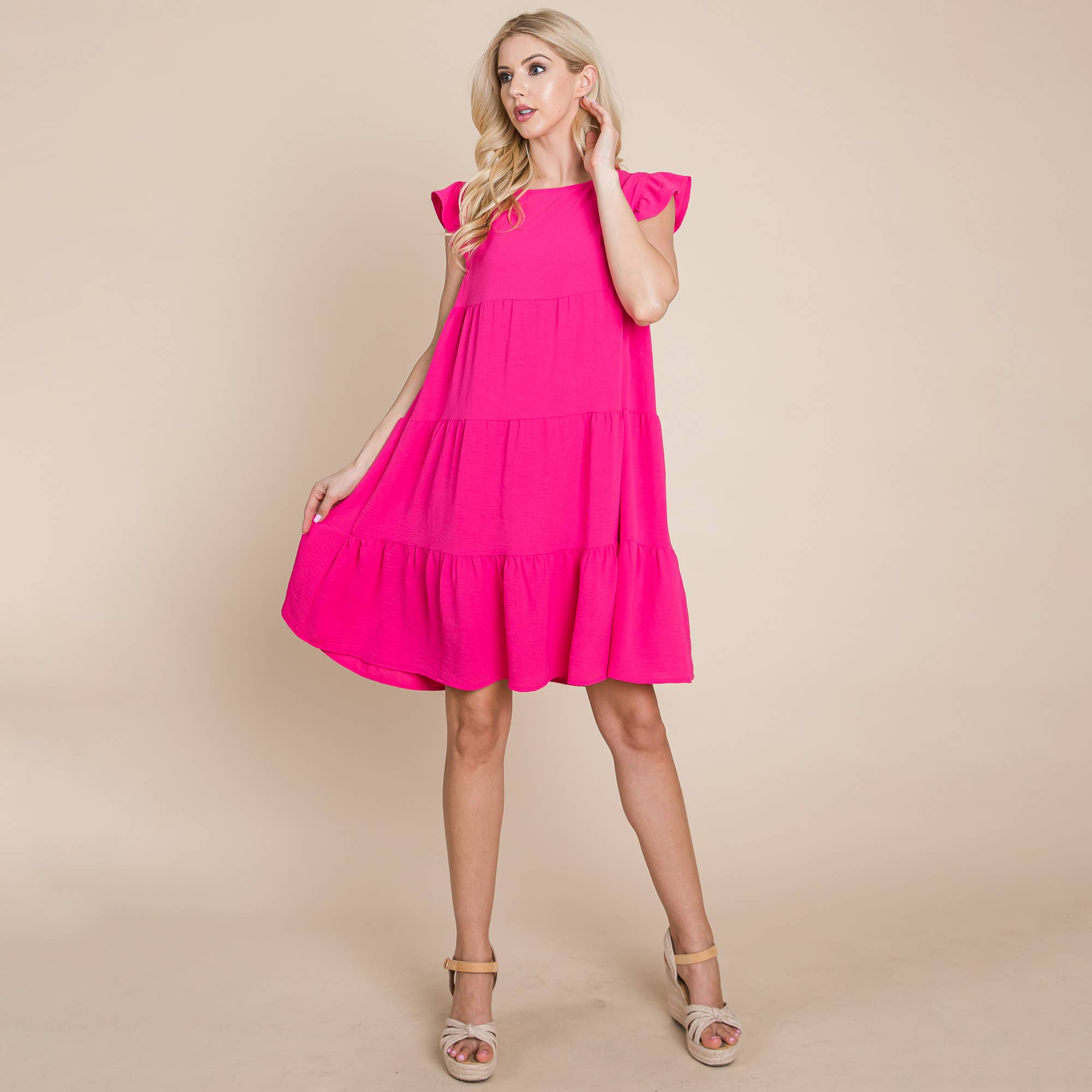 Wholesale Plus Size Tiered Babydoll Ruffle Sleeve Dress for your store ...