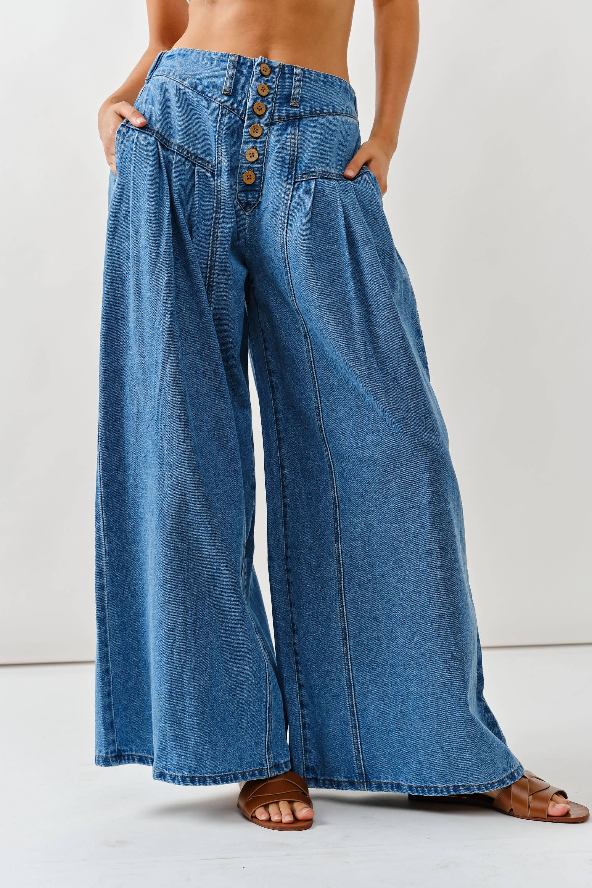 Wholesale AJP5039 FRONT BUTTON DOWN FLARE JEANS for your store - Faire